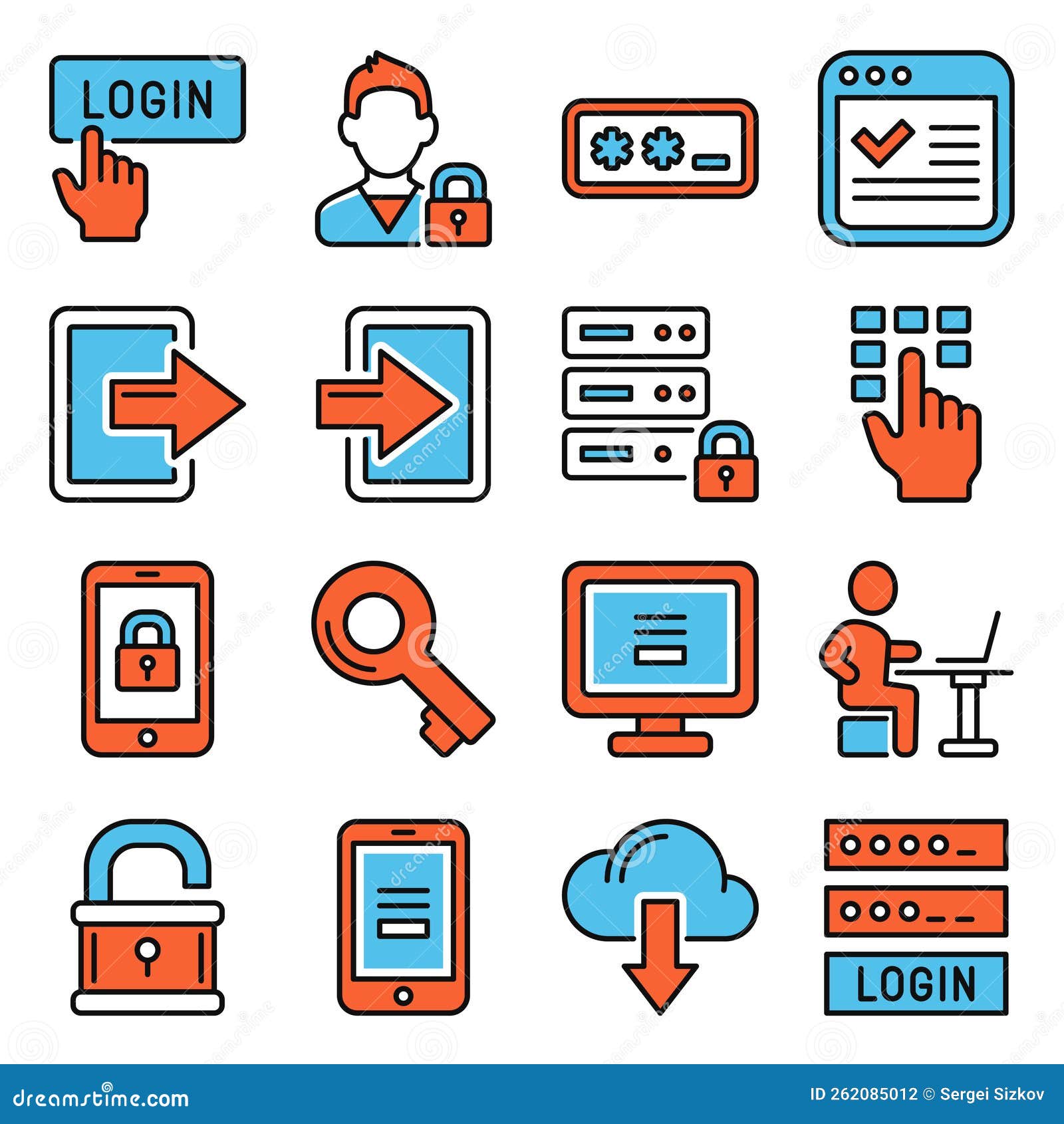 Member Login Icons Set on White Background. Vector Stock Illustration ...