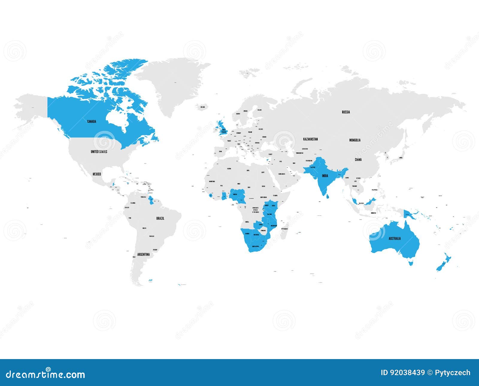 Member States of the British Commonwealth Blue Highlighted in the World ...