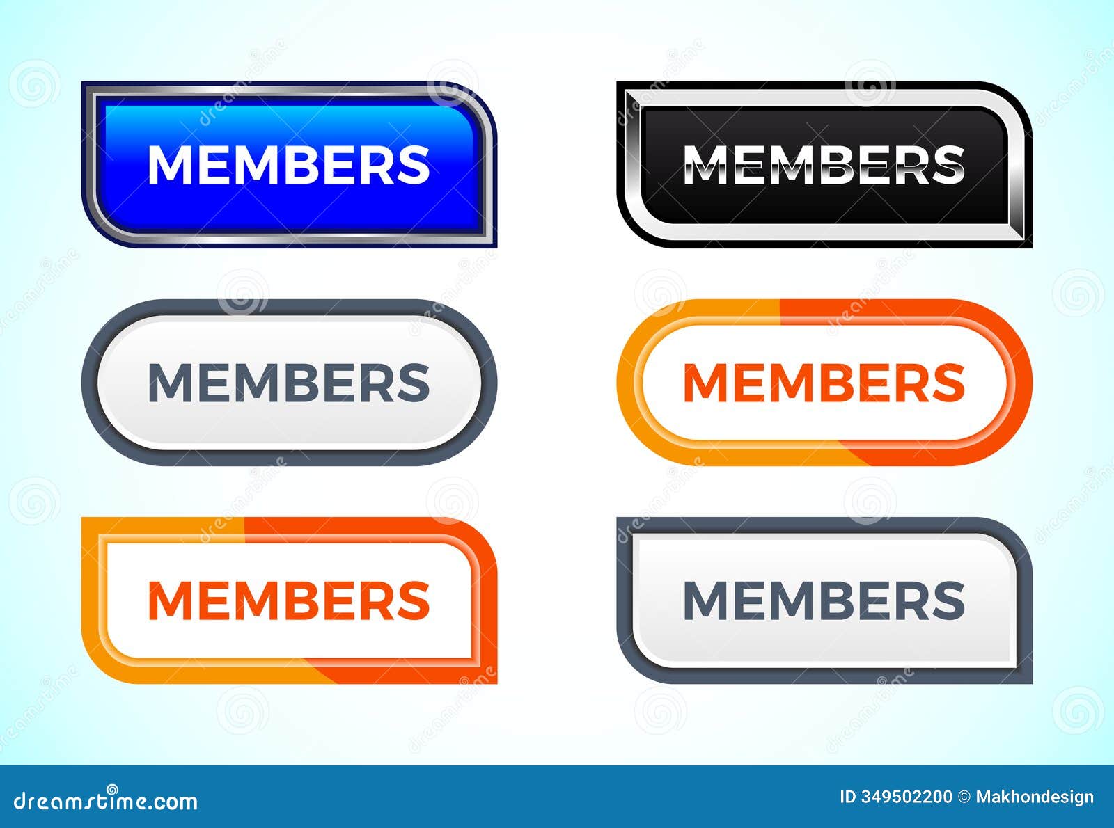 Members Button Set of Different Shapes and Colors. Suitable for Mobile ...