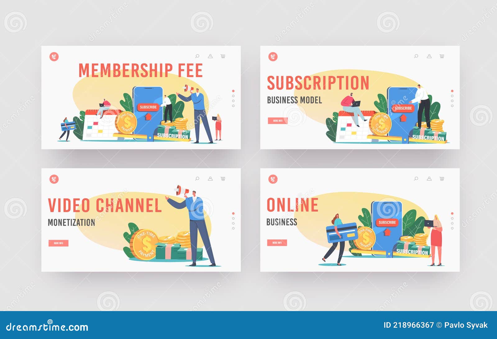 Membership Fee Landing Page Template Set. Subscription Business Model ...