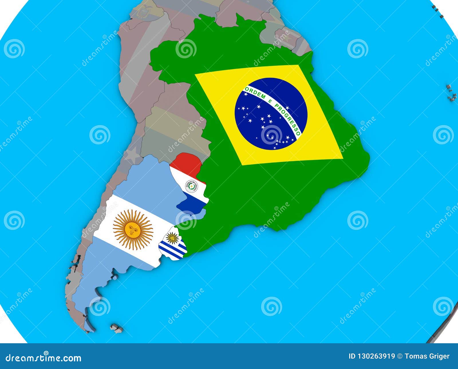 Memebers De MERCOSUR Con Las Banderas En El Mapa 3D Stock de ...