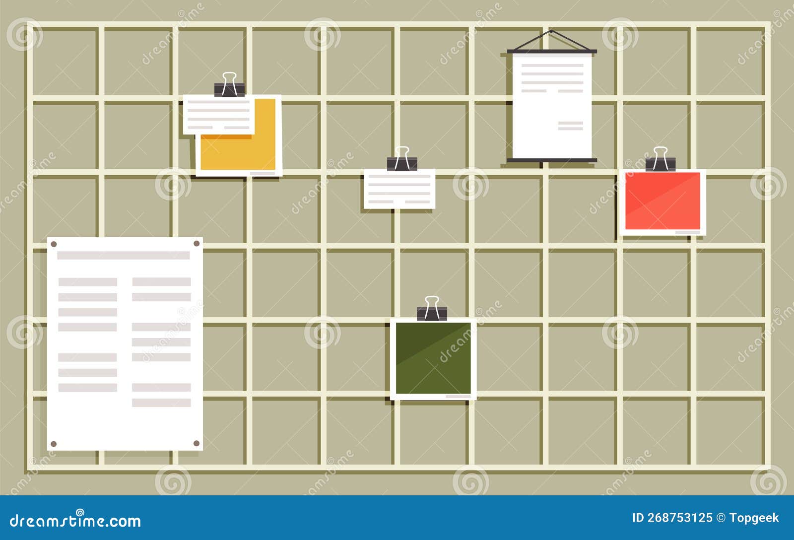 Memo Grid Board, Wall Organization With Blank Paper Sheets For Messages ...