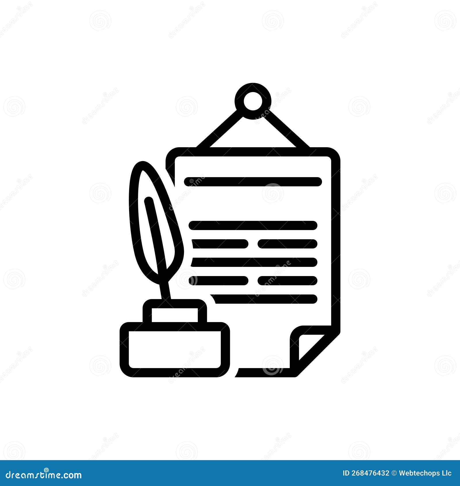 Black Line Icon for Memo, Memorandum and Feather Stock Illustration ...