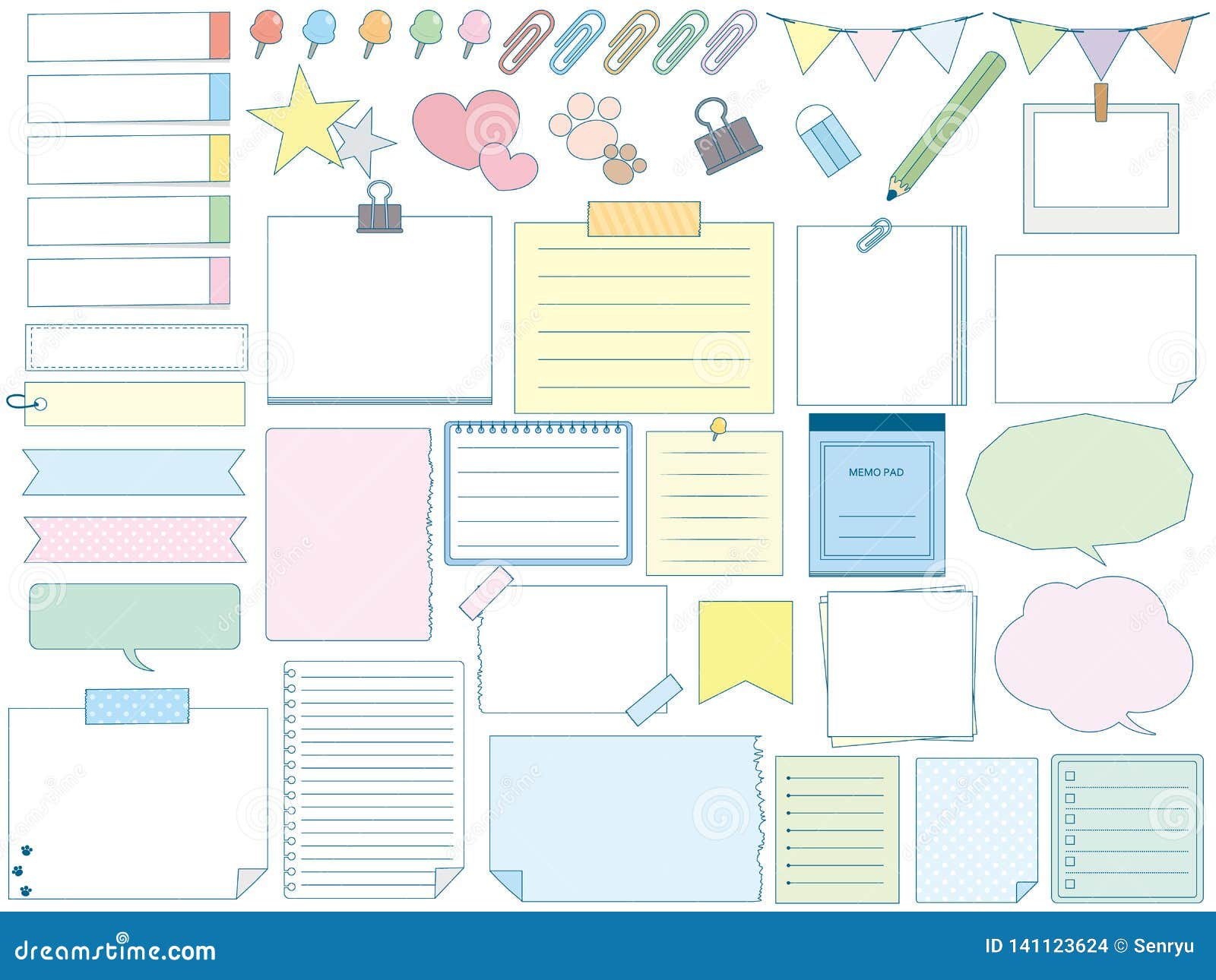 Memo set stock vector. Illustration of icon, desk, simple - 141123624