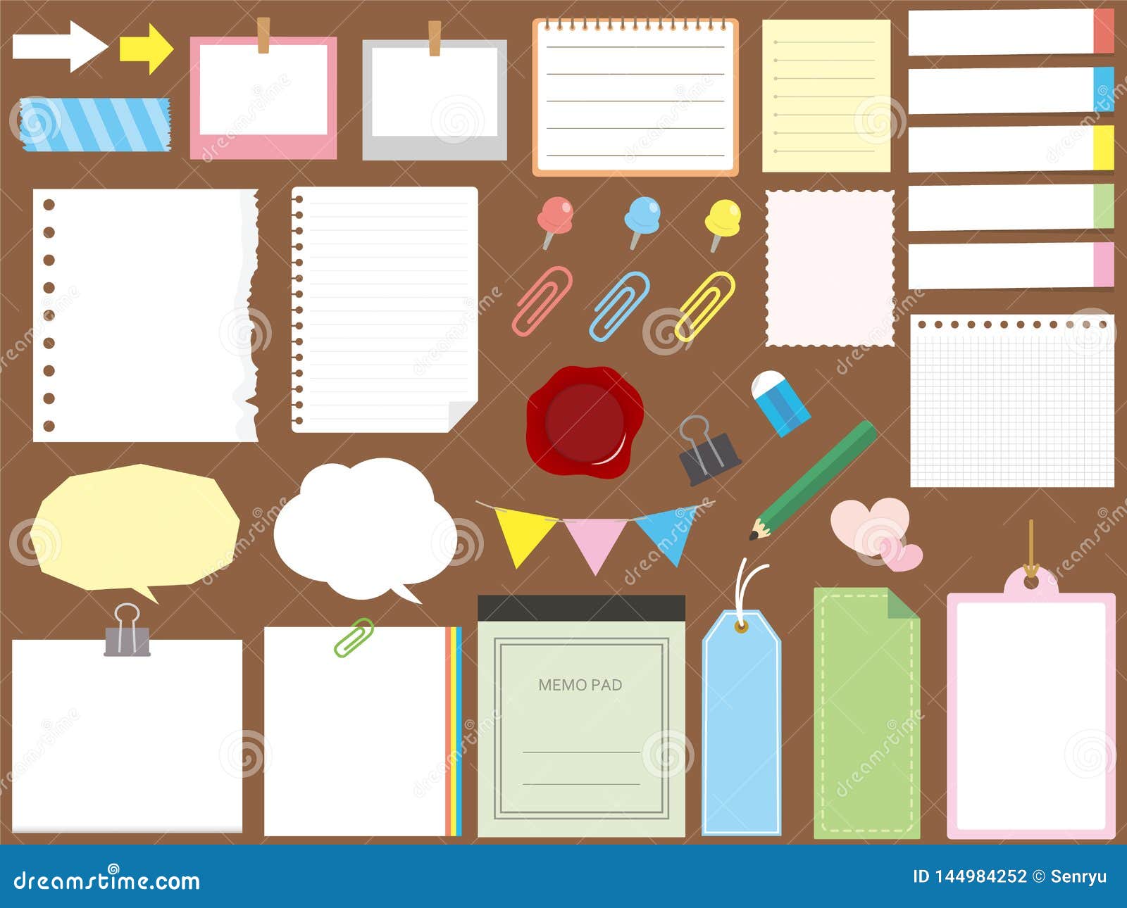 Memo set stock vector. Illustration of desk, memo, pencil - 144984252