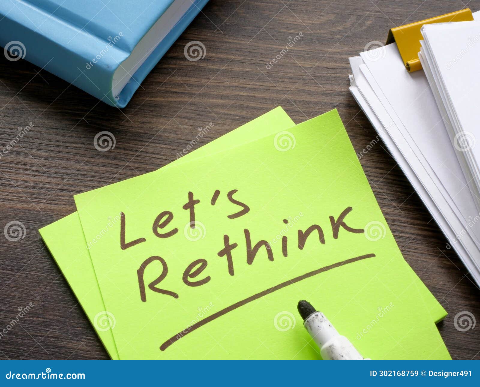 Memo Stick with Phrase Lets Rethink. Stock Image - Image of corporate ...