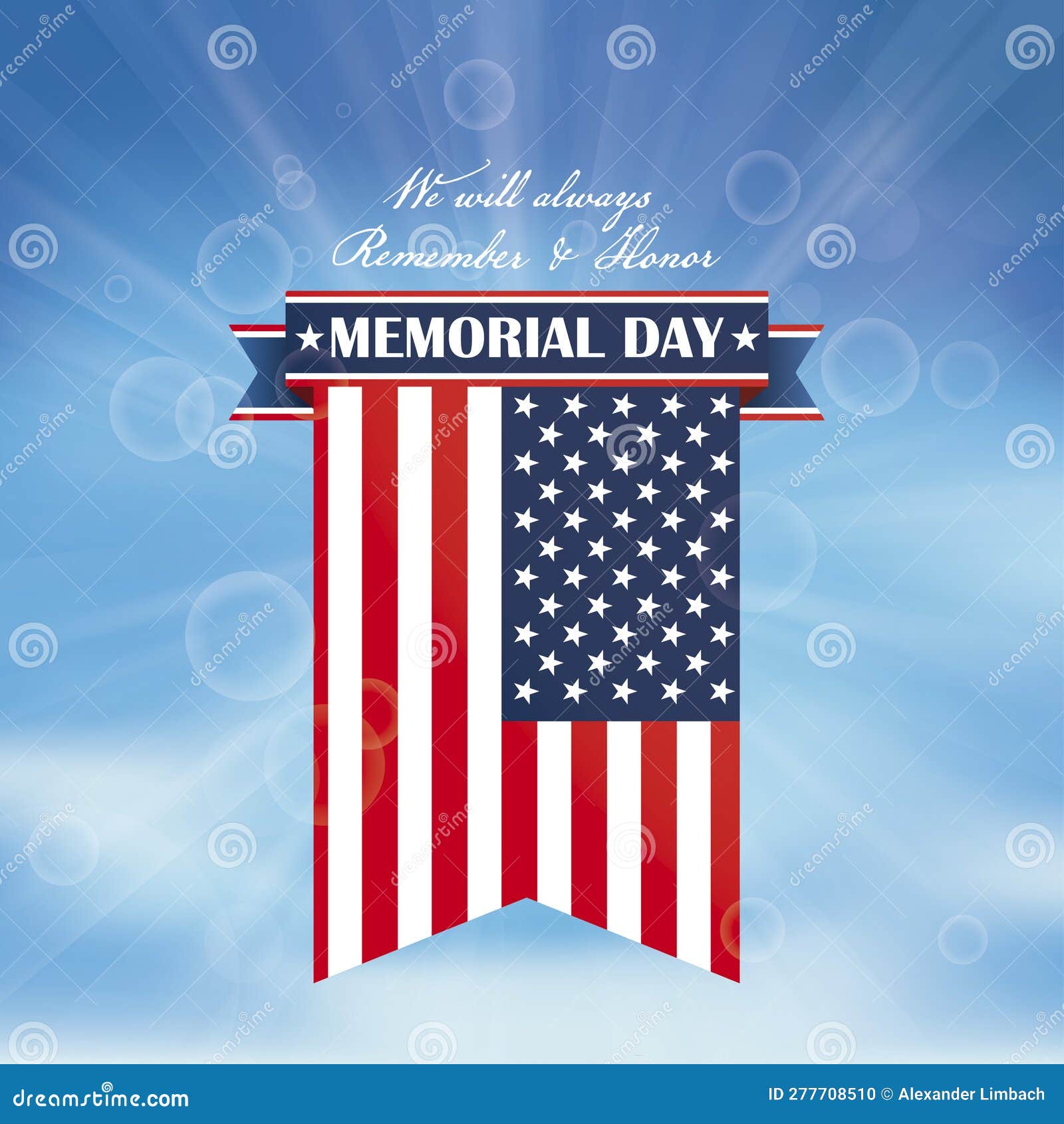 Hanging USA Flag Memorial Day Ribbon Remember Honor Stock Vector ...