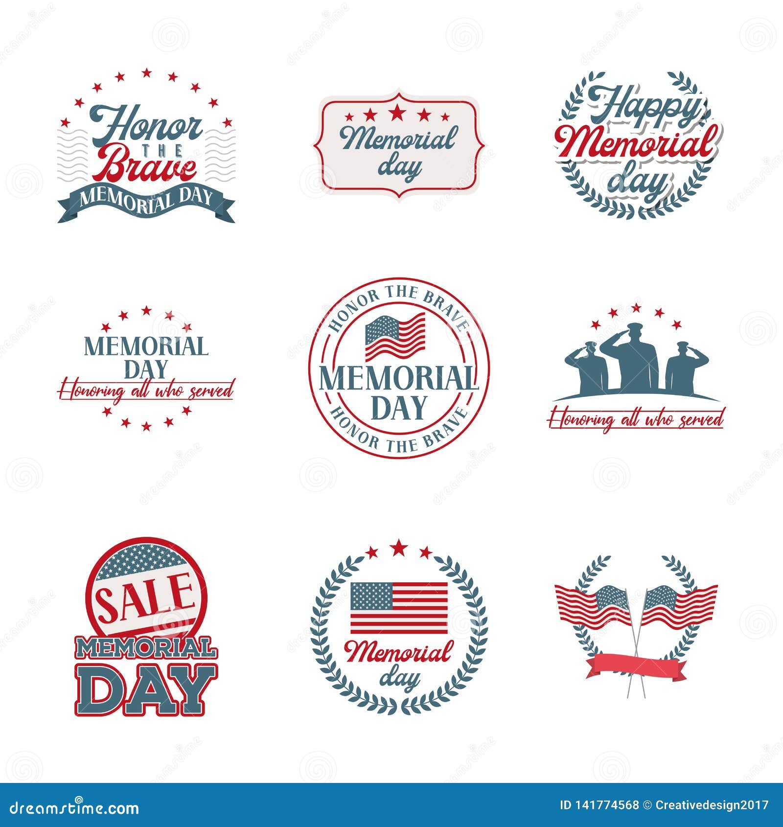 Memorial day emblems set stock vector. Illustration of banner - 141774568