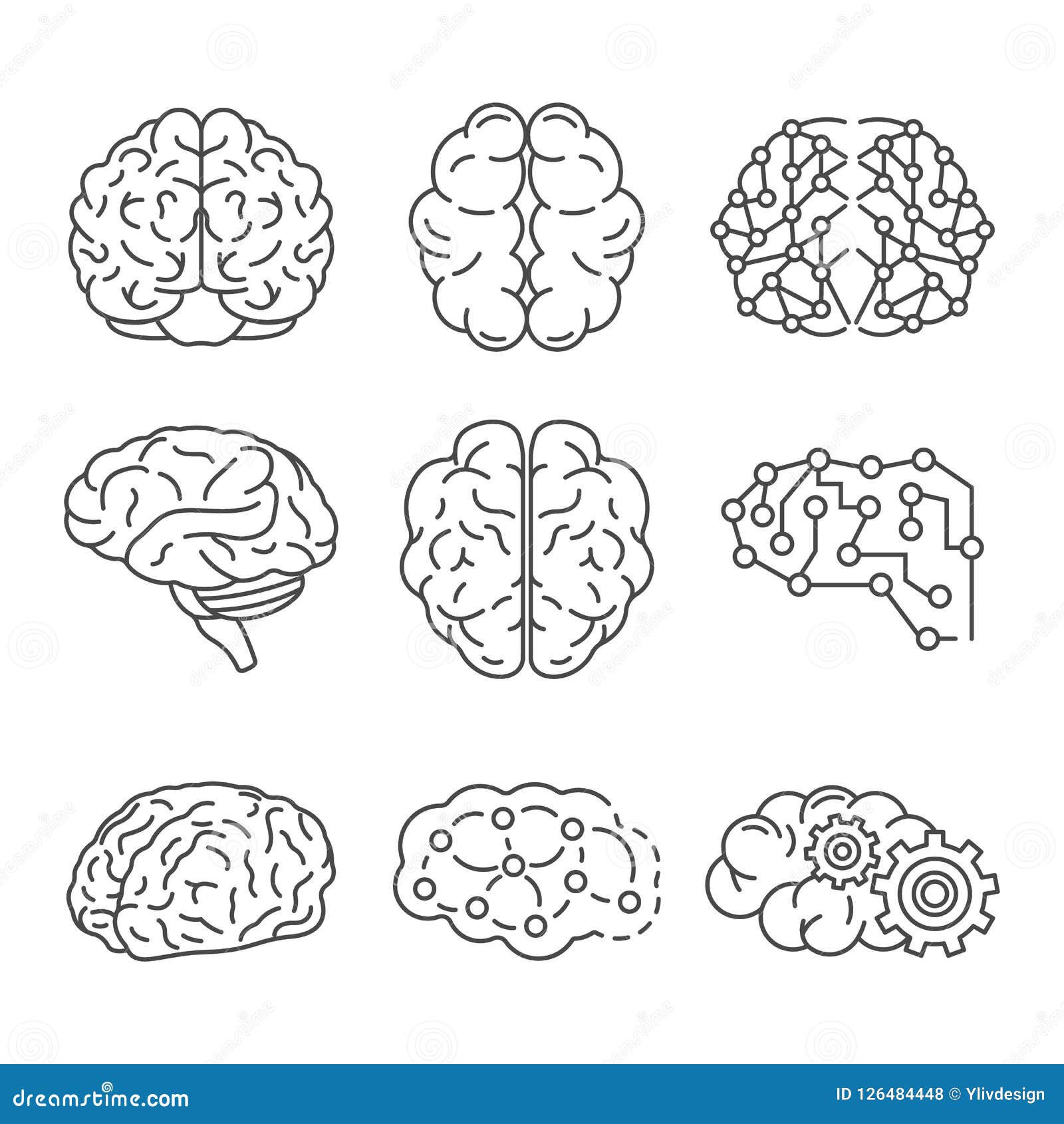 Memory Brain Icon Set, Outline Style Stock Vector - Illustration of ...