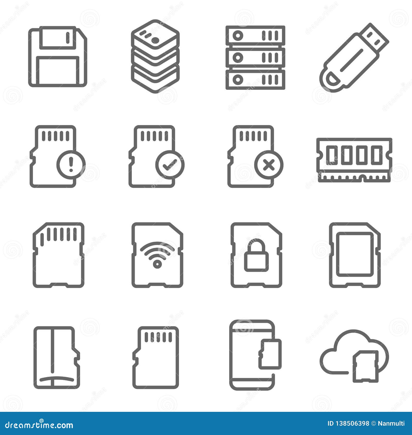 Memory Card Vector Line Icon Set. Contains Such Icons As Thumb Drive ...
