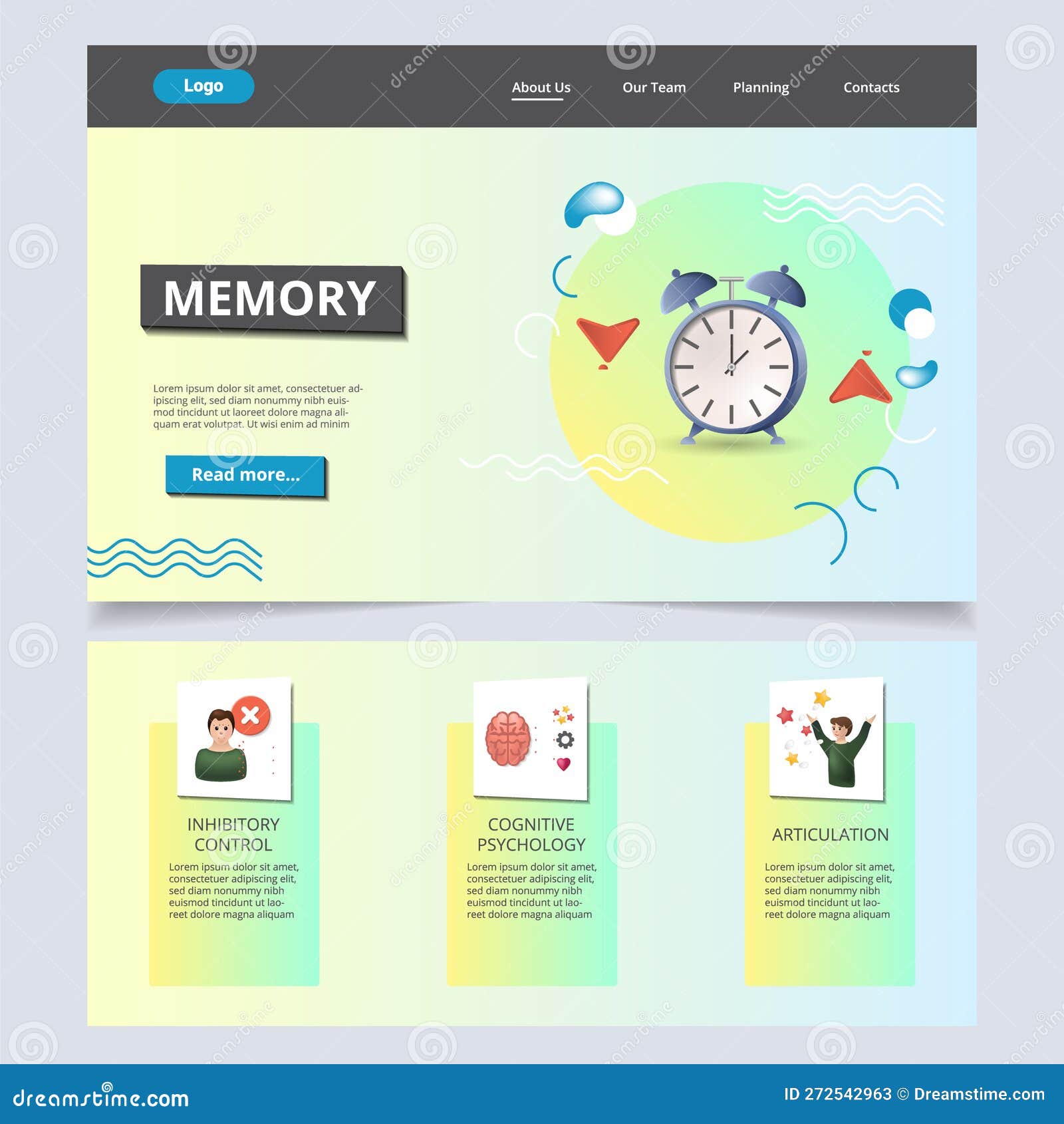 Memory Flat Landing Page Website Template. Inhibitory Control ...