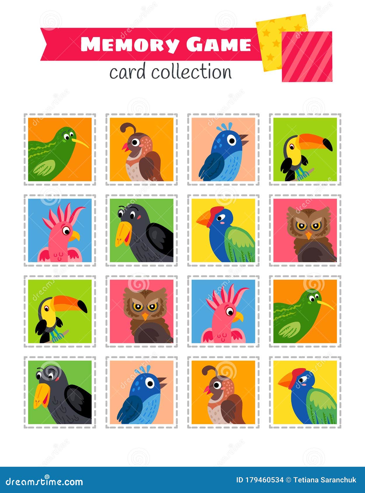 Memory Game with a Cartoon Birds. Vector Stock Vector - Illustration of ...