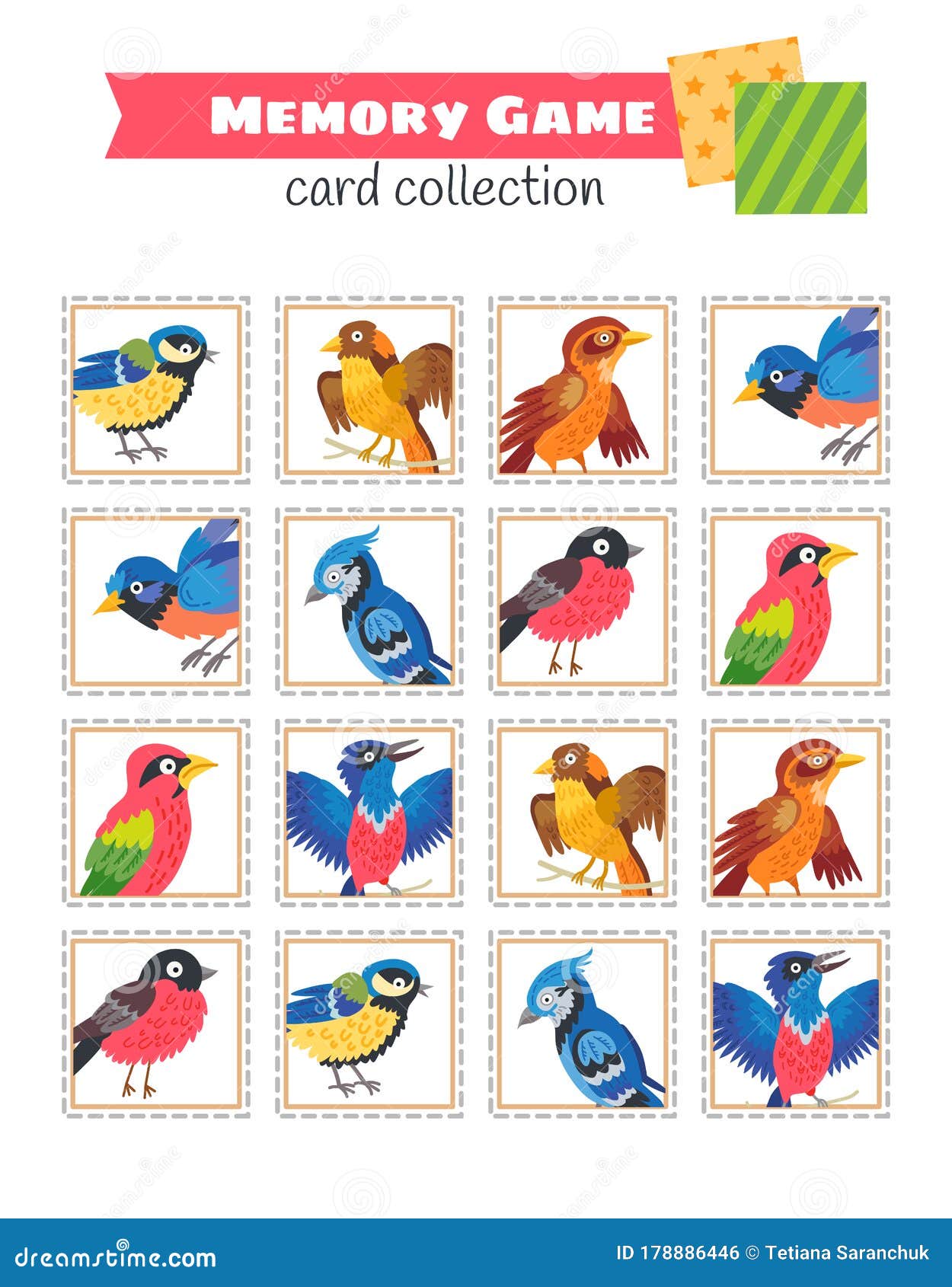 Memory Game with a Forest Birds. Vector Stock Vector - Illustration of ...