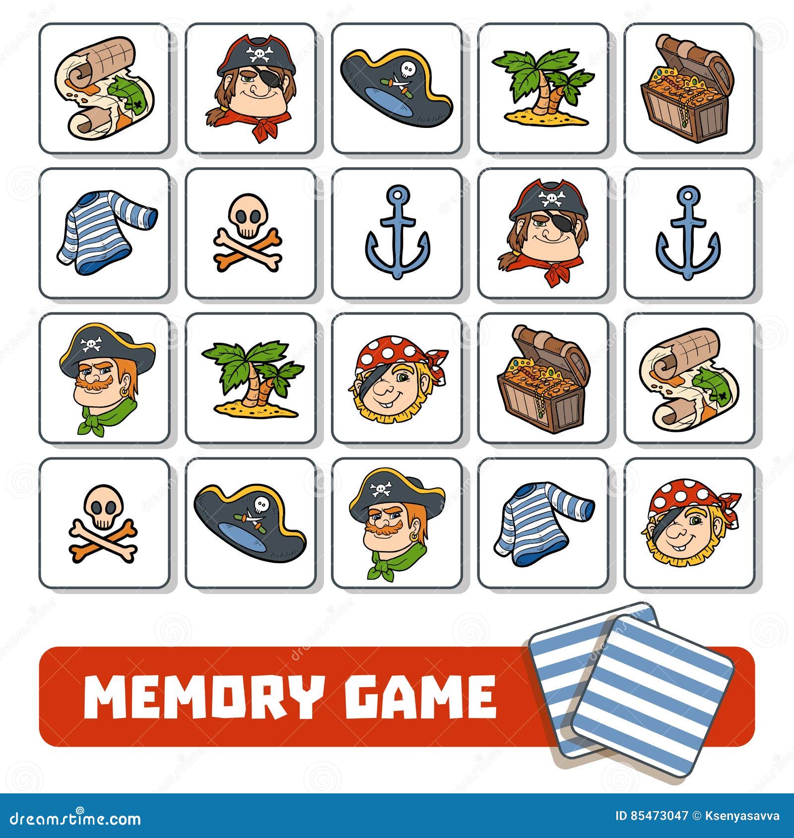 Memory Game for Children, Cards with Pirate Characters and Items Stock ...