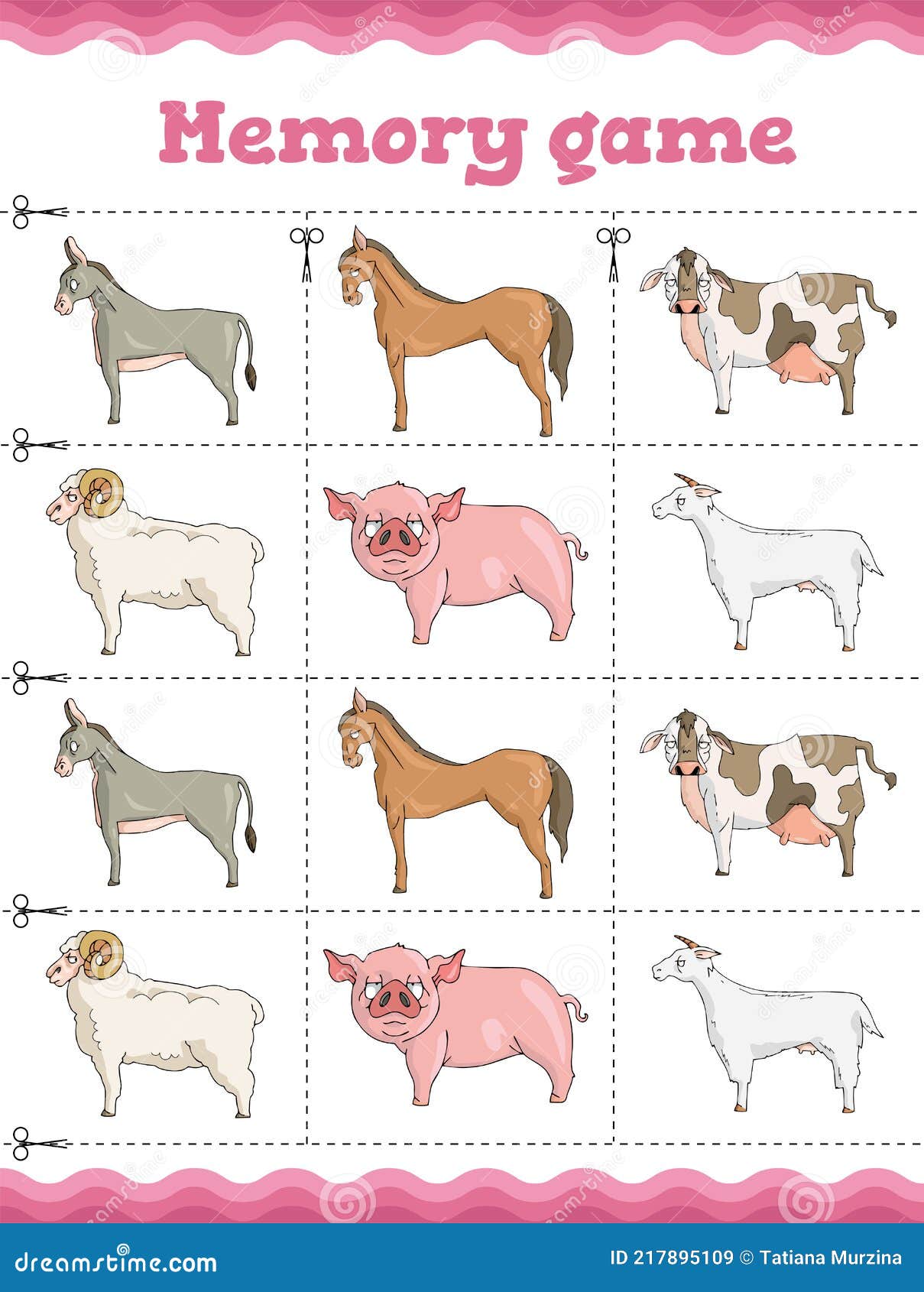 Memory Game. Educational Game for Children. Cartoon Vector Illustration ...