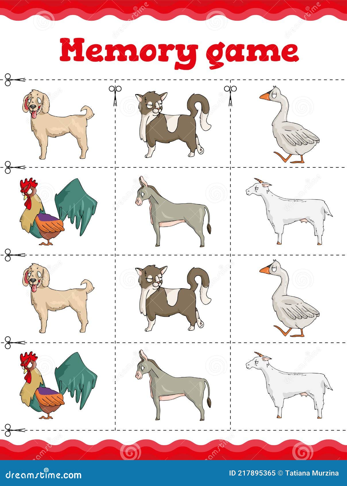 Memory Game. Educational Game for Children. Cartoon Vector Illustration ...