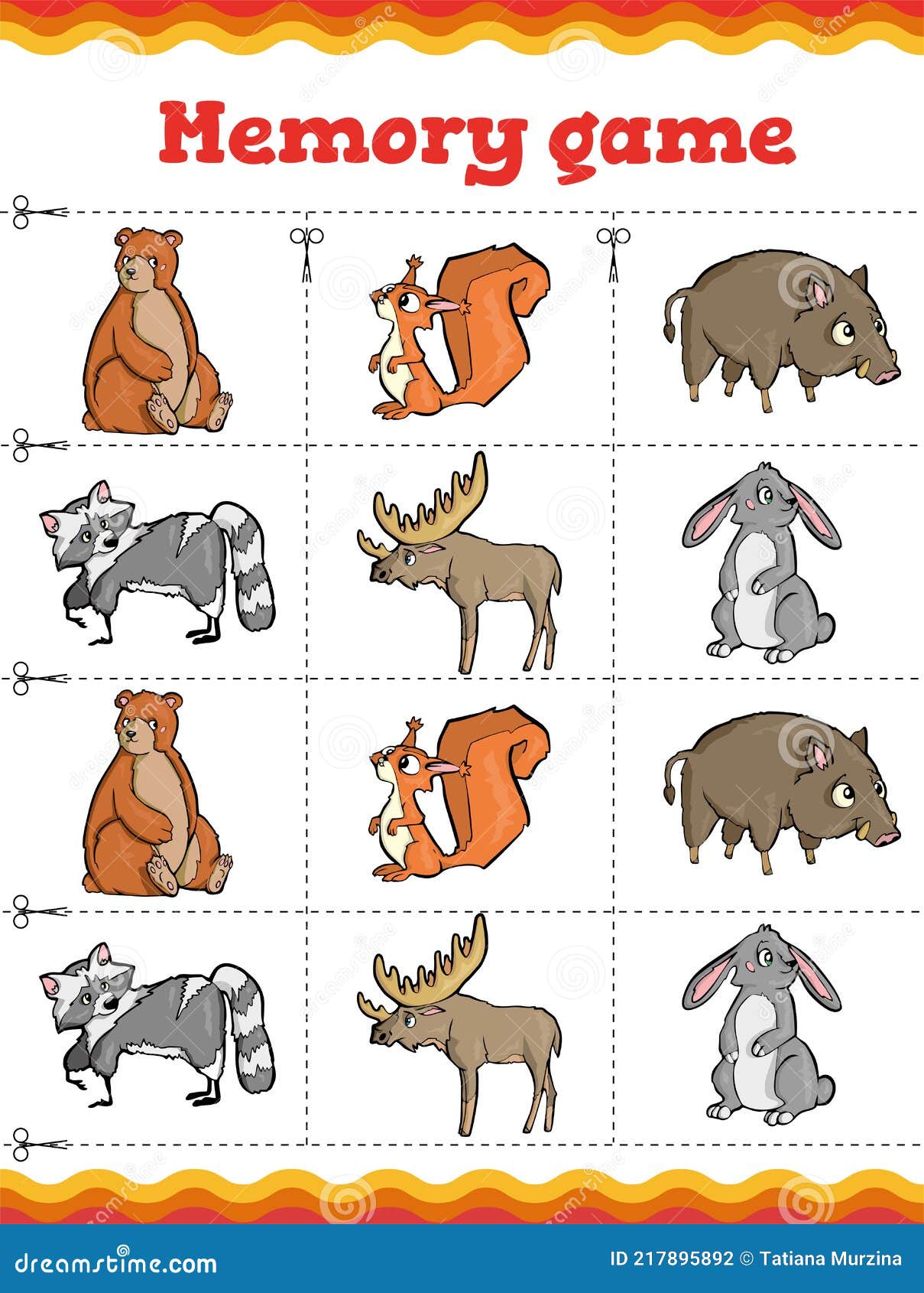 Memory Game. Educational Game for Children. Cartoon Vector Illustration ...