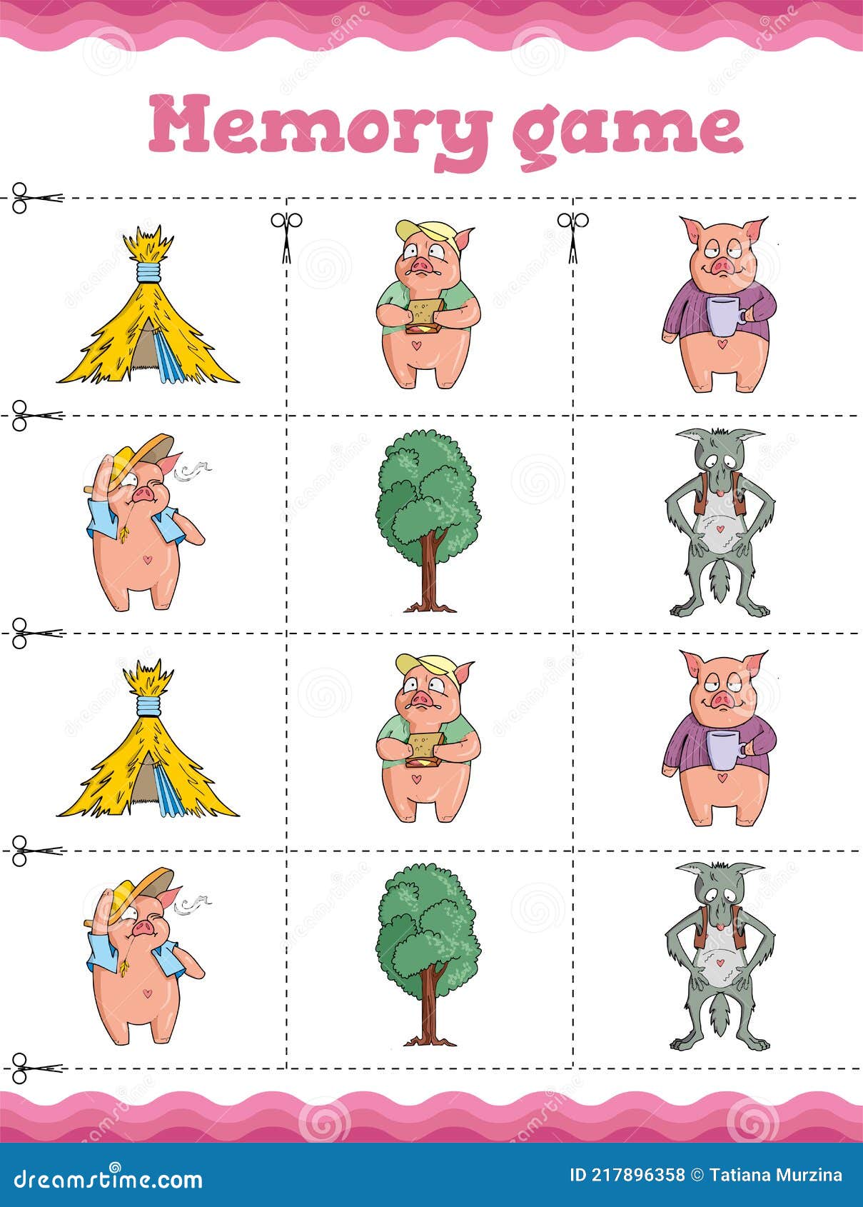 Memory Game. Educational Game for Children. Cartoon Vector Illustration ...