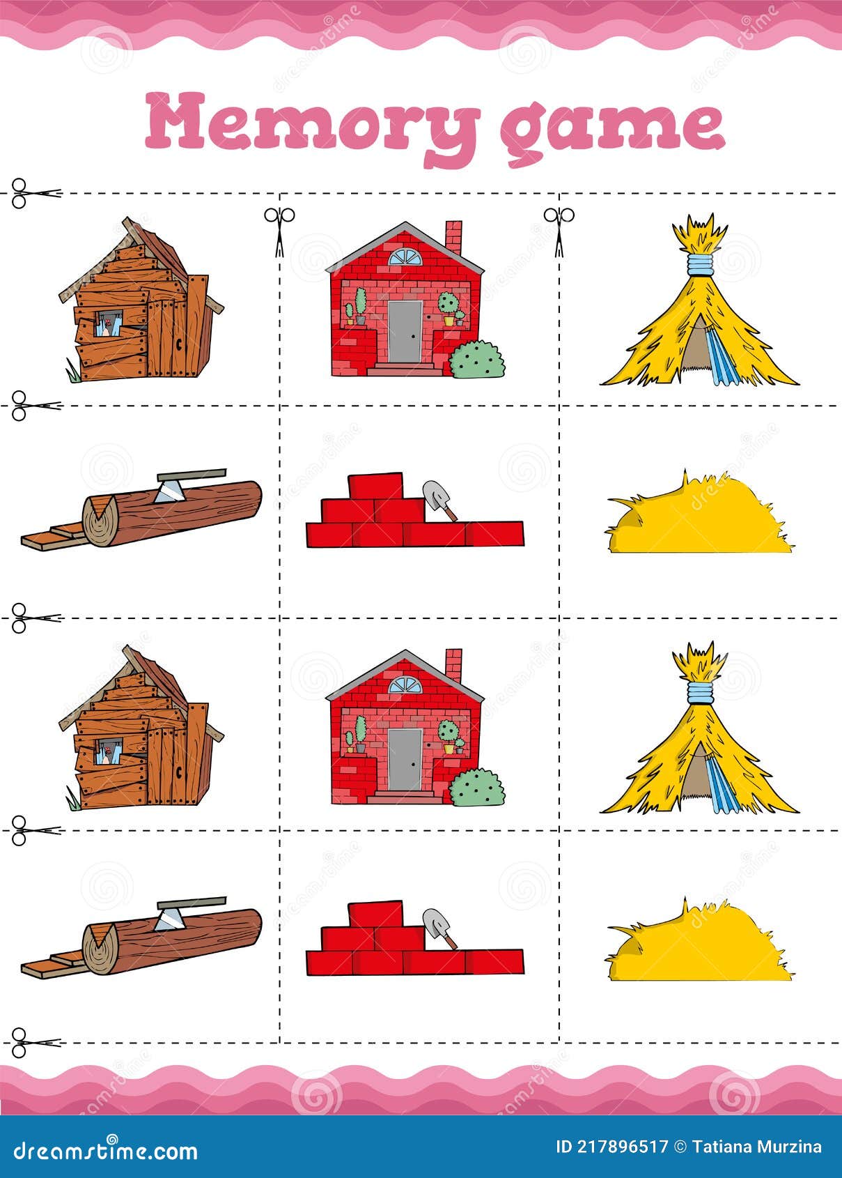 Memory Game. Educational Game for Children. Cartoon Vector Illustration ...