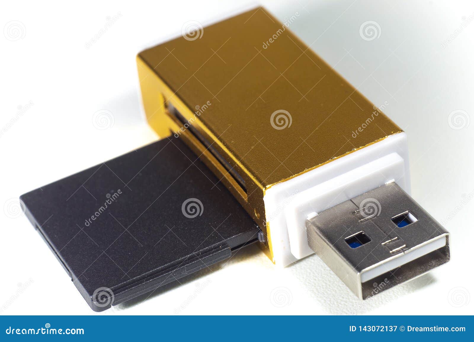 Memory Gold Card Reader on White Background Stock Image - Image of ...