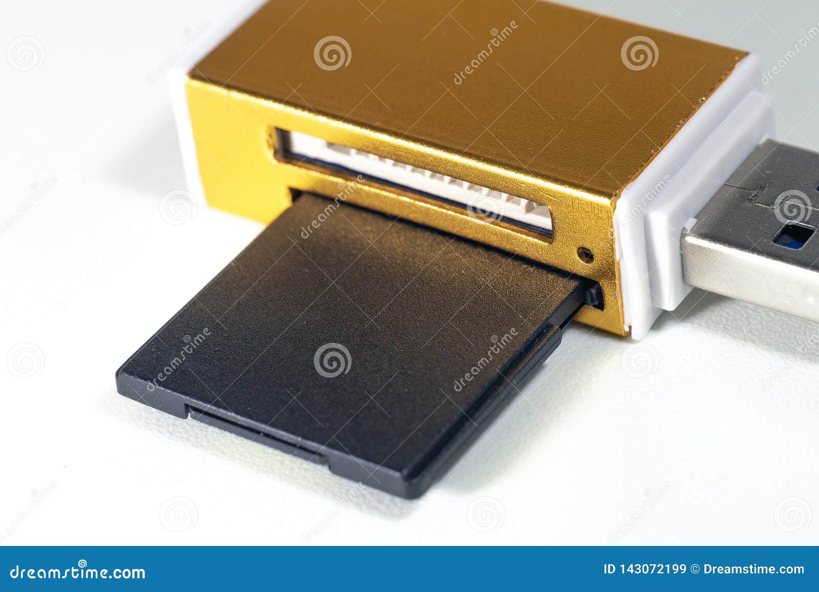Memory Gold Card Reader on White Background Stock Image - Image of ...