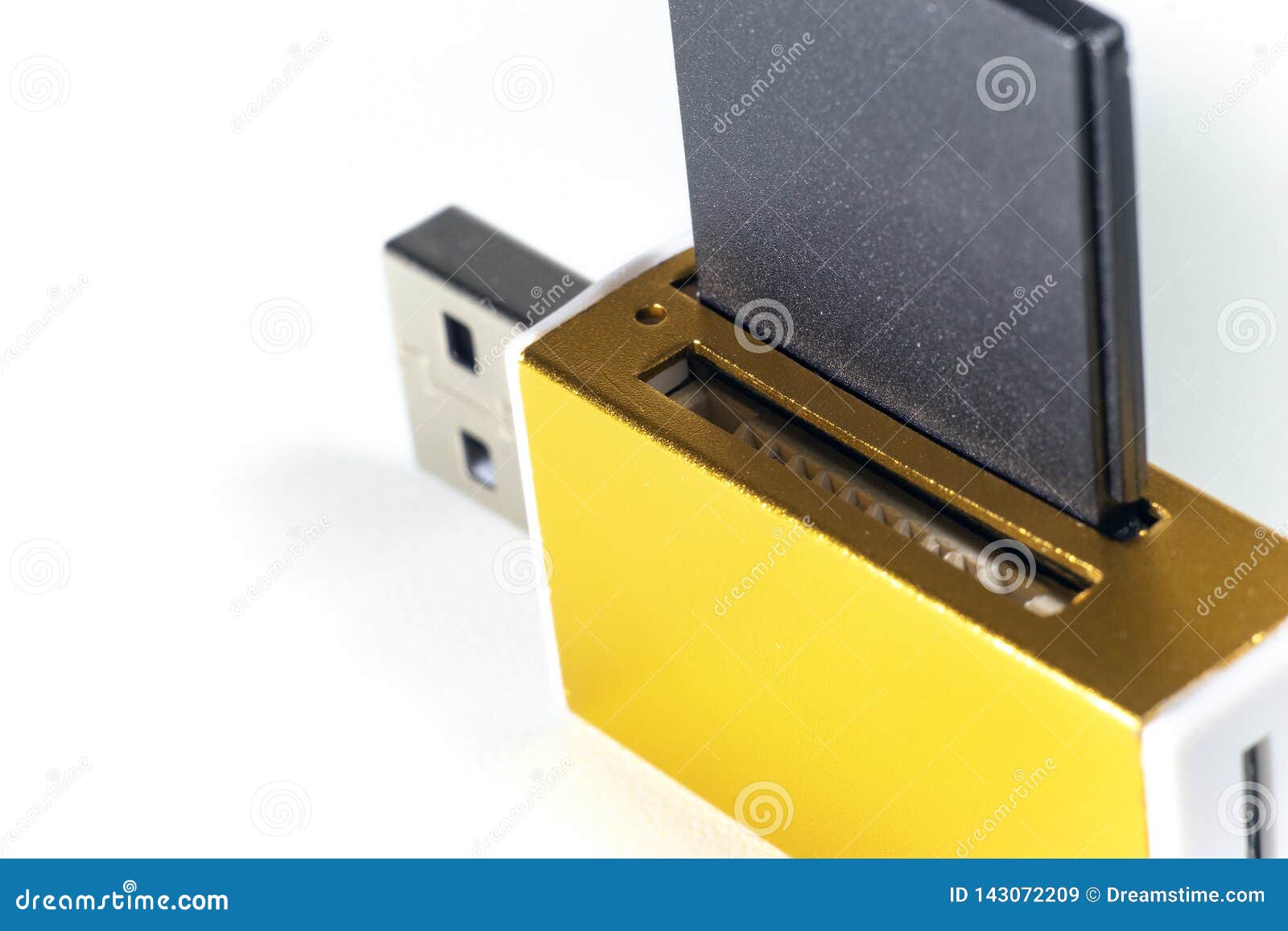 Memory Gold Card Reader on White Background Stock Image - Image of ...