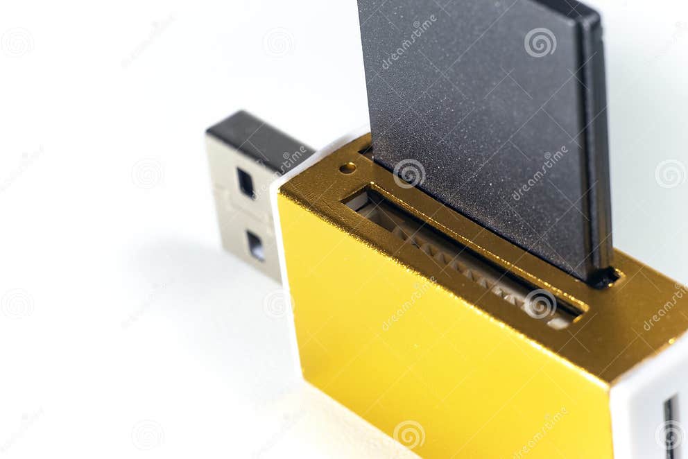 Memory Gold Card Reader on White Background Stock Image - Image of ...
