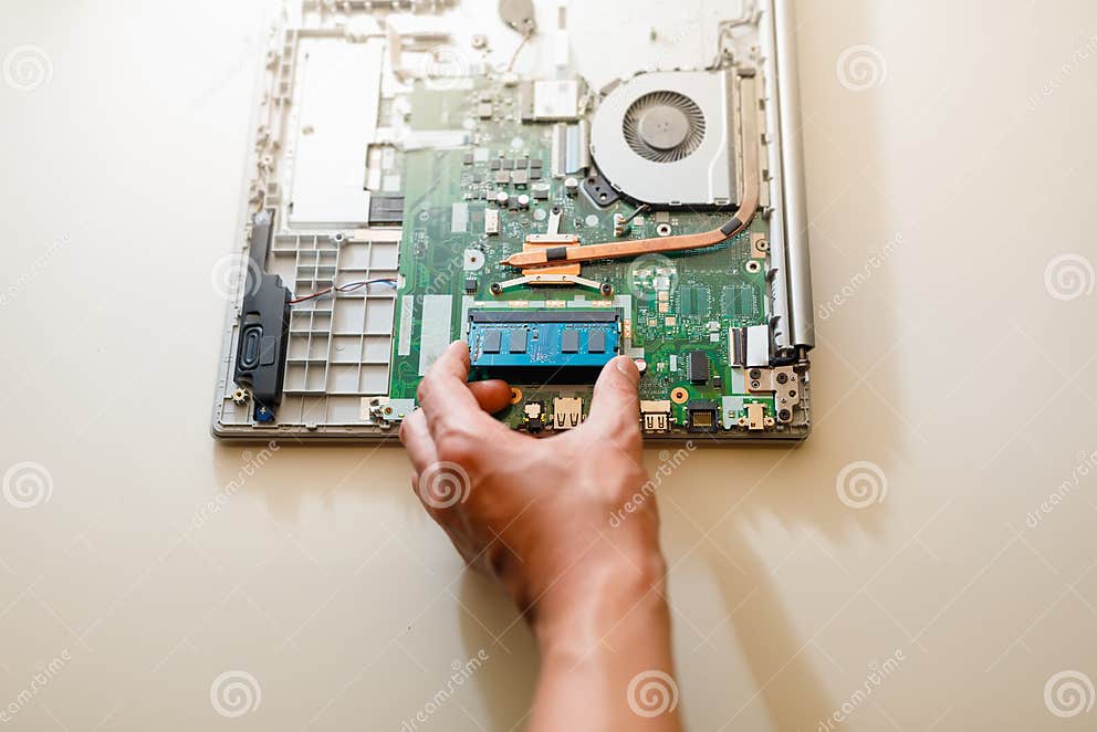 Memory Module Ddr4 Ram Installation in Laptop by Hand Stock Photo ...