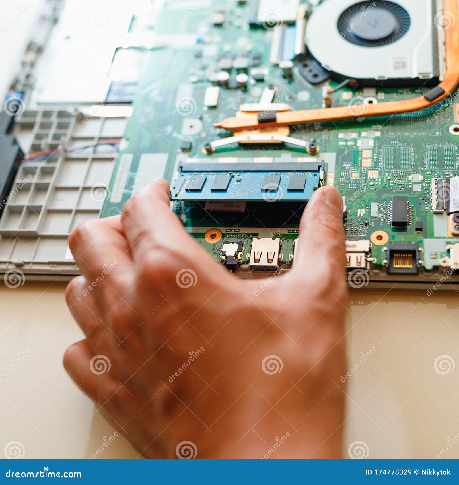 Memory Module Ddr4 Ram Installation in Laptop by Hand Stock Image ...