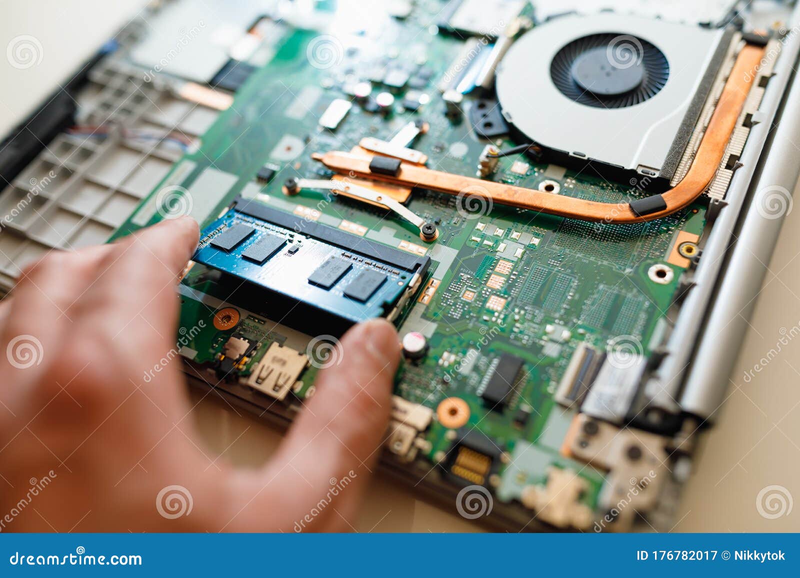 Memory Module Ddr4 Ram Installation in Laptop by Hand Stock Image ...