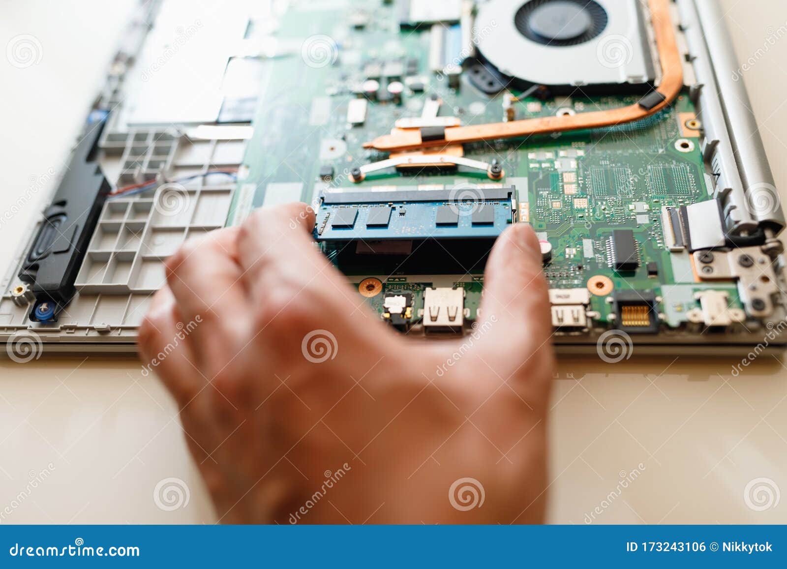 Memory Module Ddr4 Ram Installation in Laptop by Hand Stock Photo ...