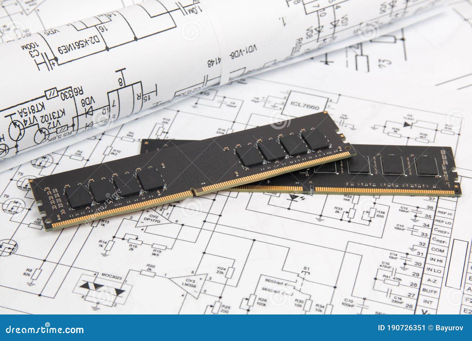 Memory Module DIMM Type DDR4 on Paper Electronics Drawings Stock Image ...
