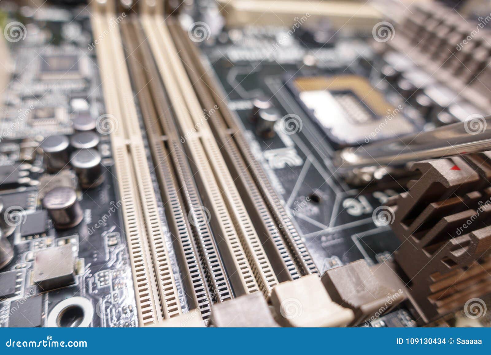 Memory Slots and Motherboard Stock Photo - Image of technology ...