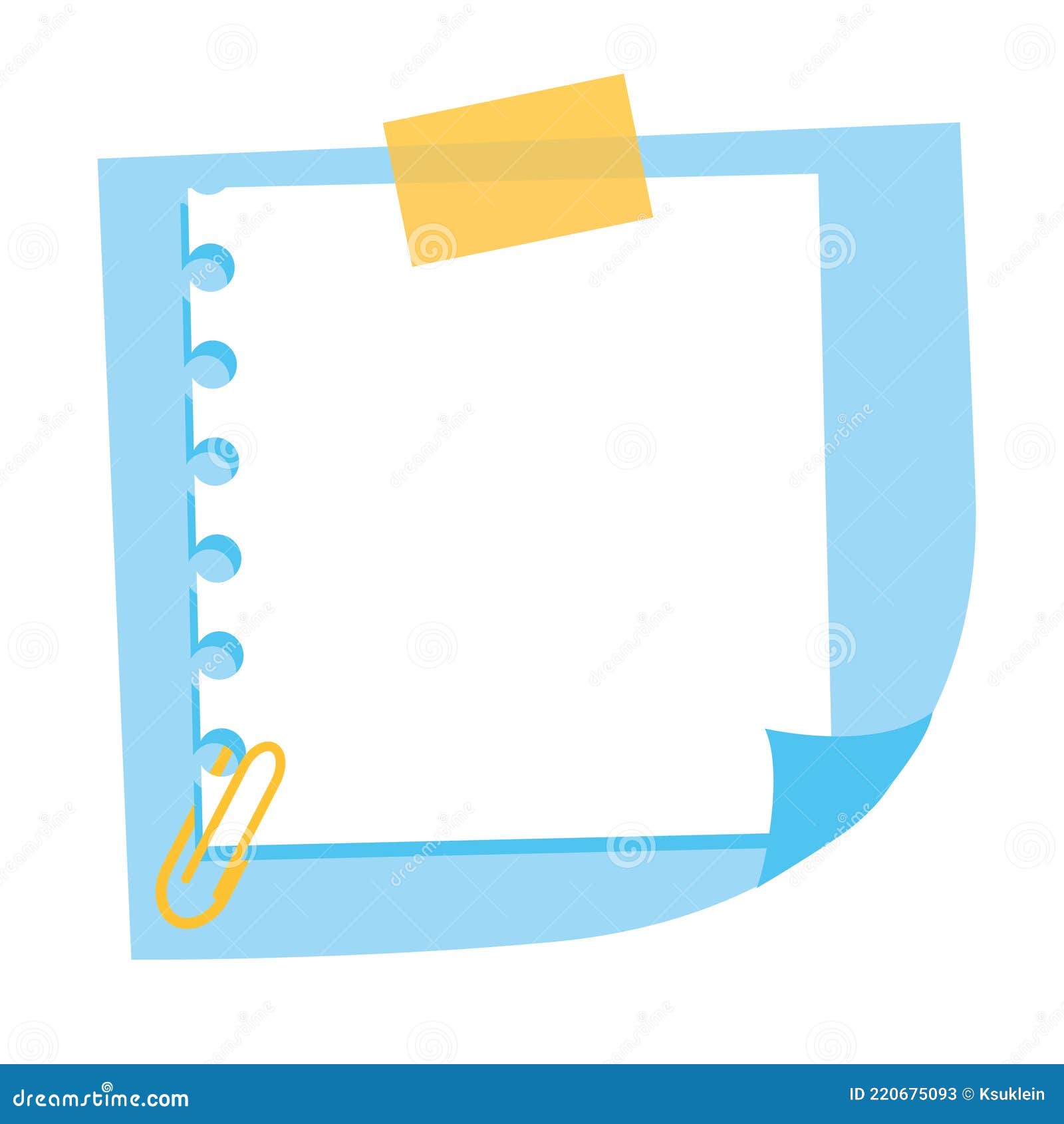 Memory Sticky Note. a Piece of Blank Paper with Tape and Paper Clip ...