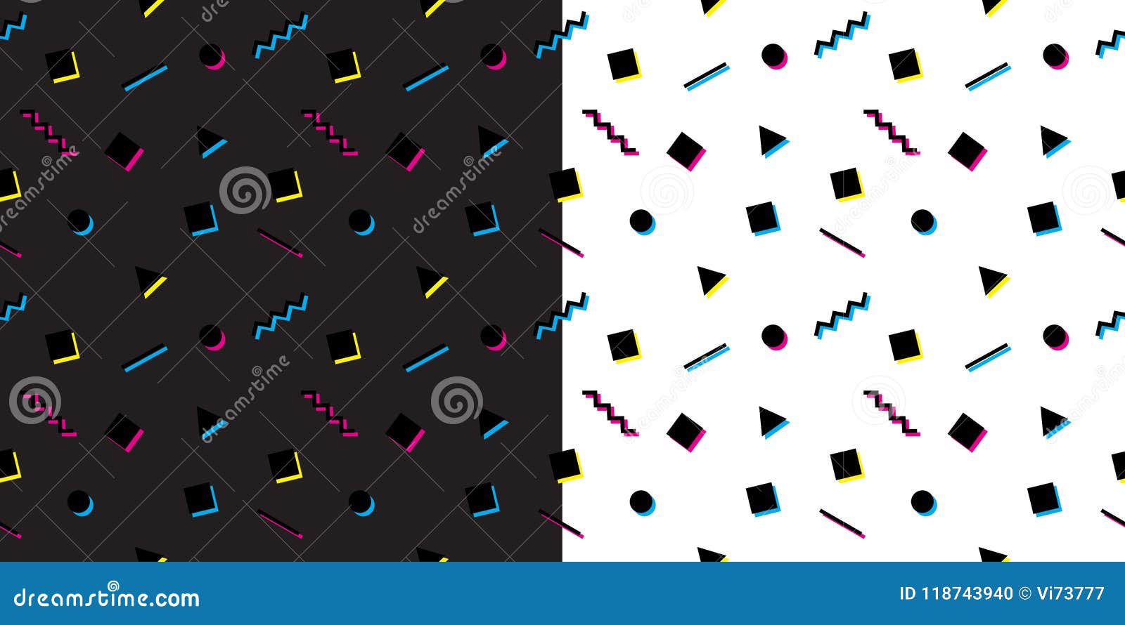 Memphis Abstract Geometric Seamless Patterns. Colored Vector Textures ...