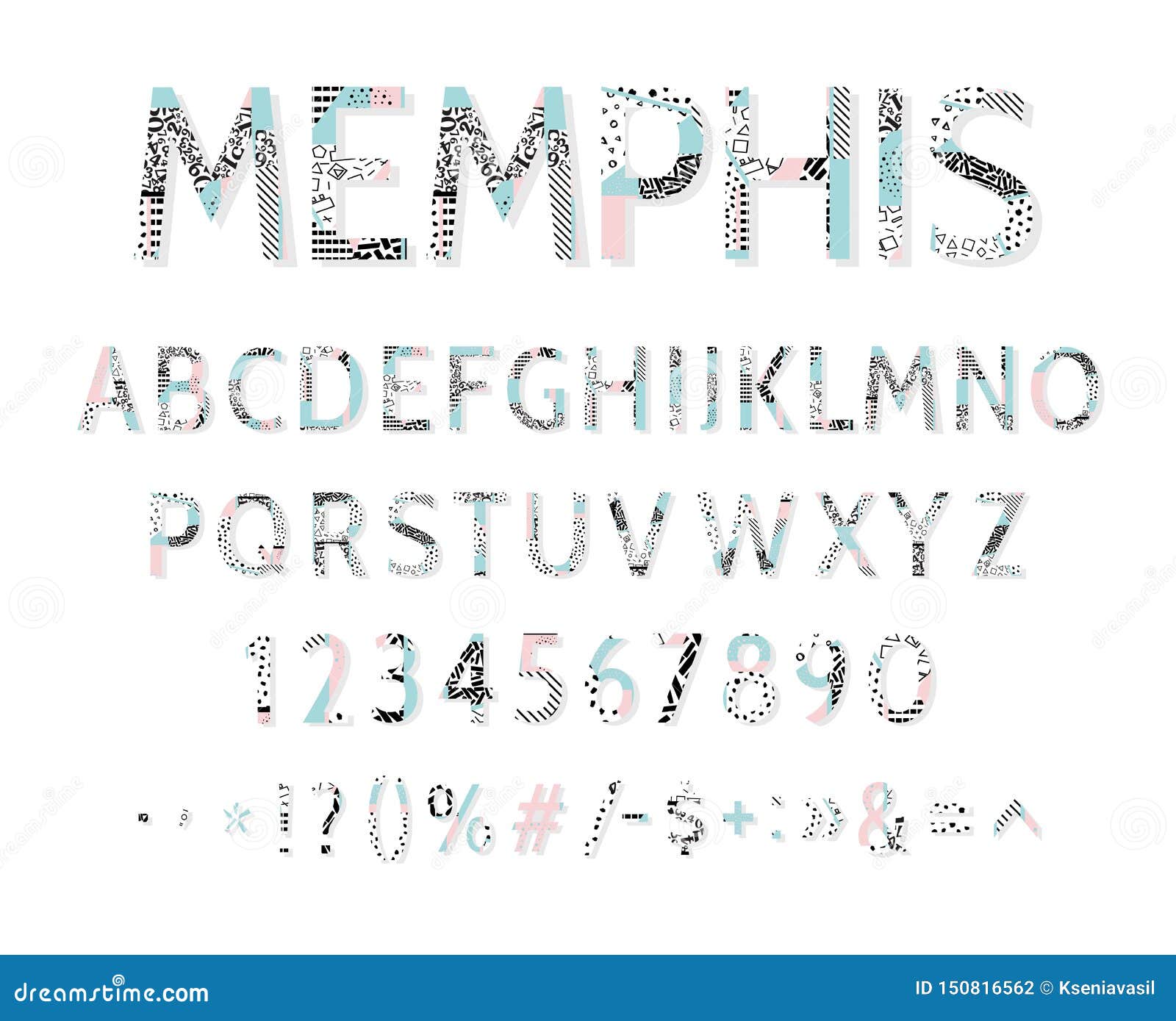 Memphis Alphabet Set of Letters and Numbers Stock Vector - Illustration ...