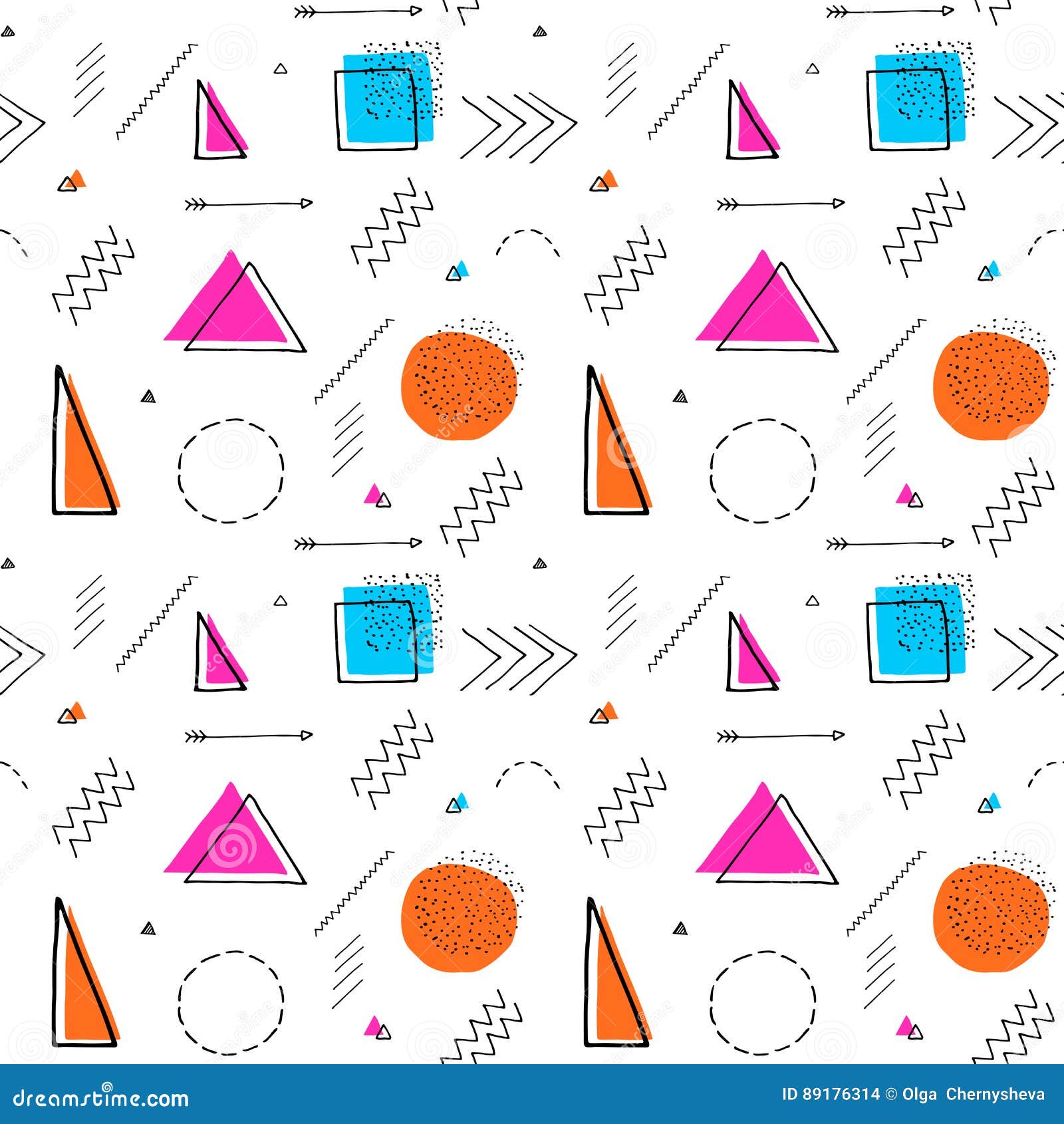 Memphis Design 80`s Geometric Style Seamless Pattern. Hand Drawn Stock ...