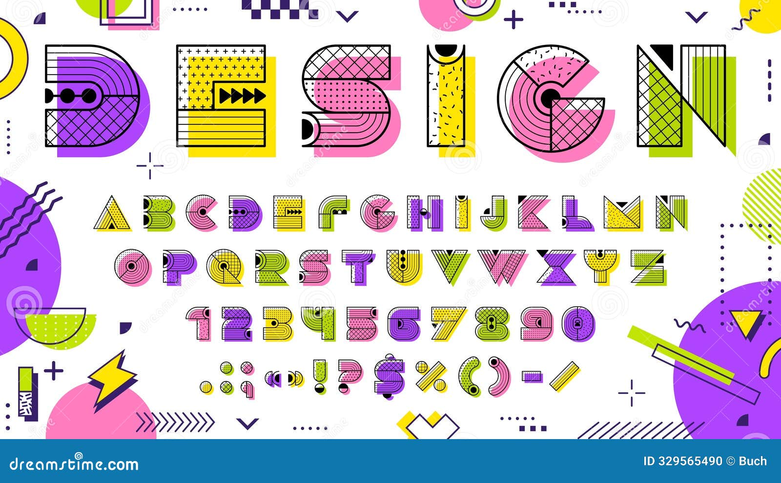 Memphis Font, Offset Typography Geometric Typeface Stock Illustration ...