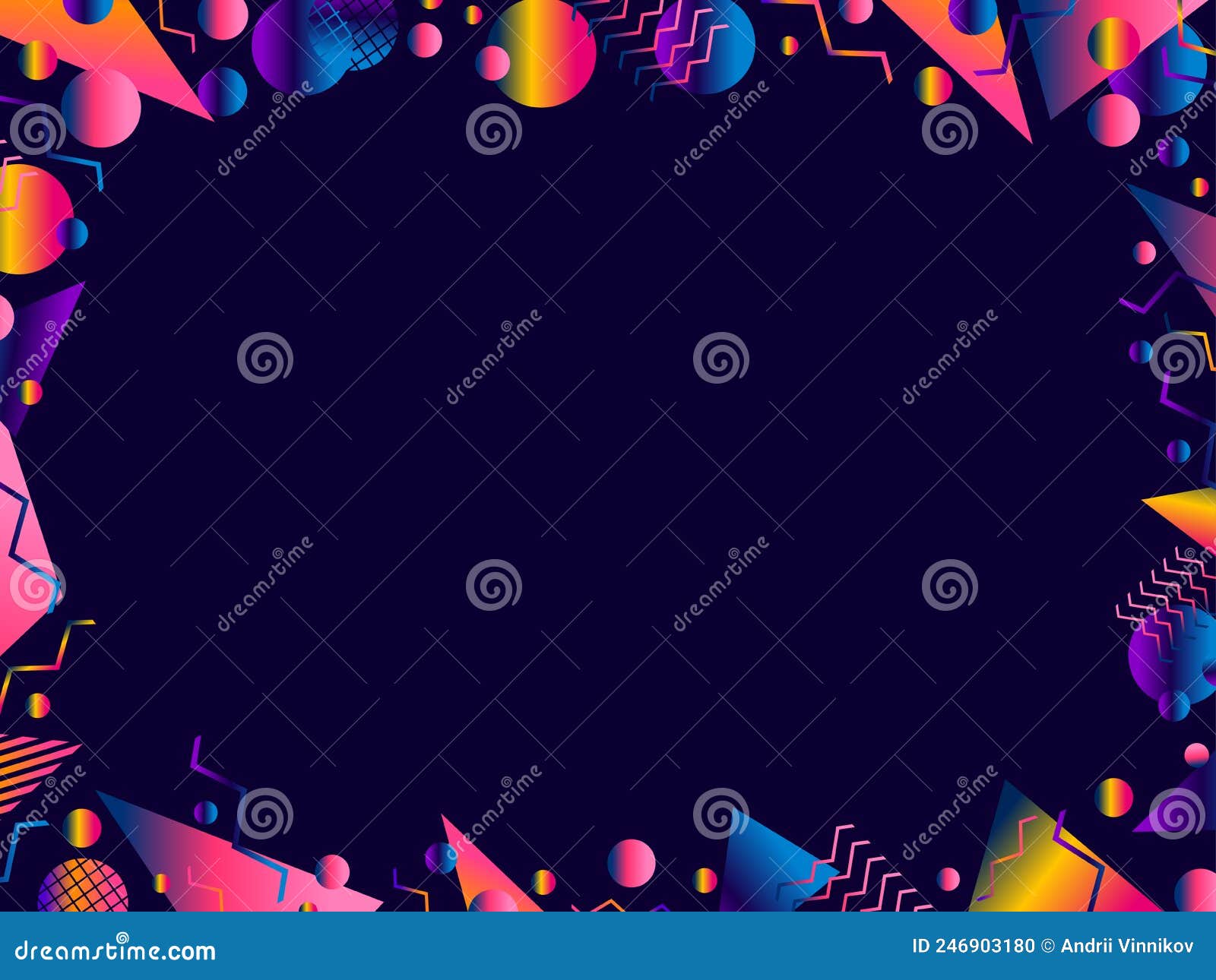 Memphis Geometric Frame. Border Design with Geometric Shapes in 80s ...