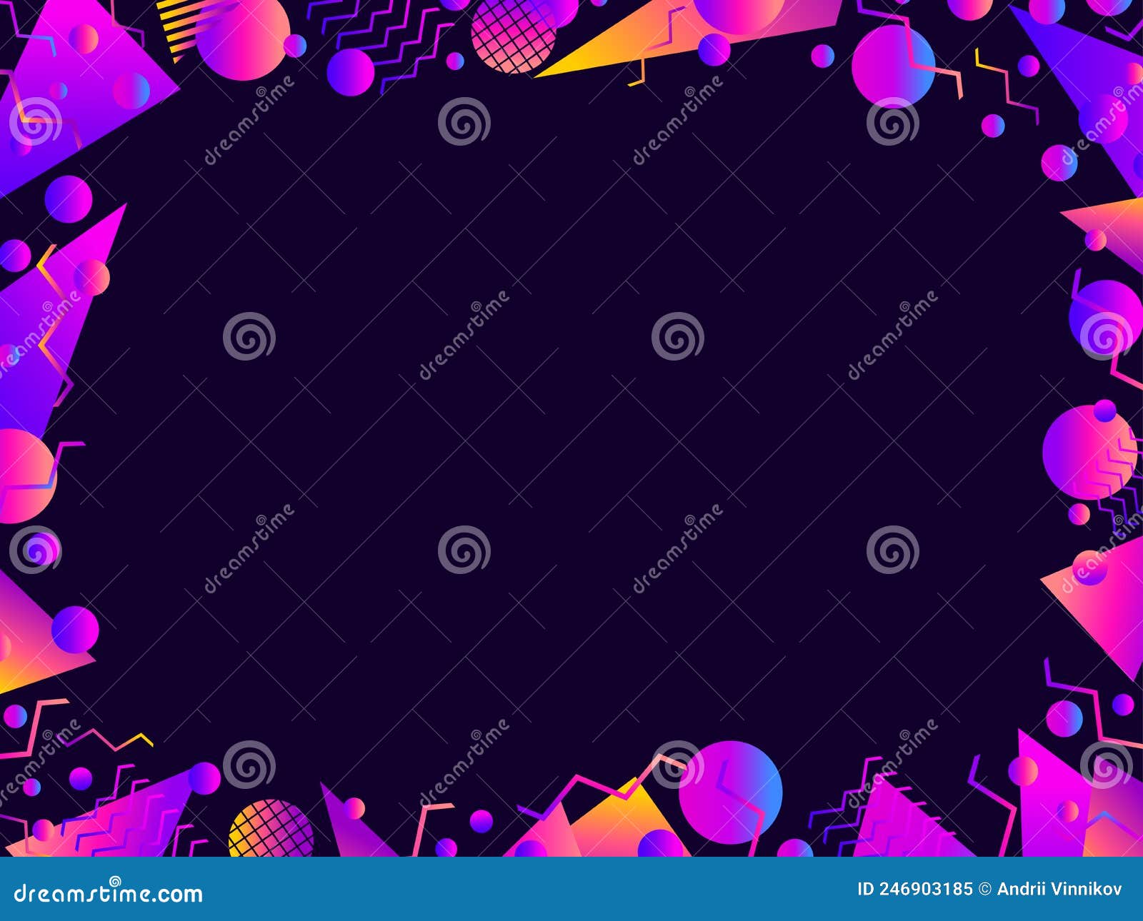 Memphis Geometric Frame. Border Design with Geometric Shapes in 80s ...