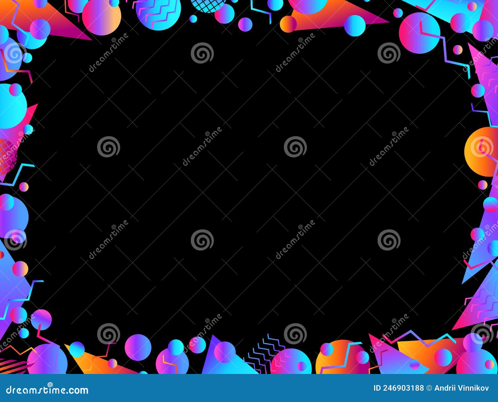 Memphis Geometric Frame. Border Design with Geometric Shapes in 80s ...