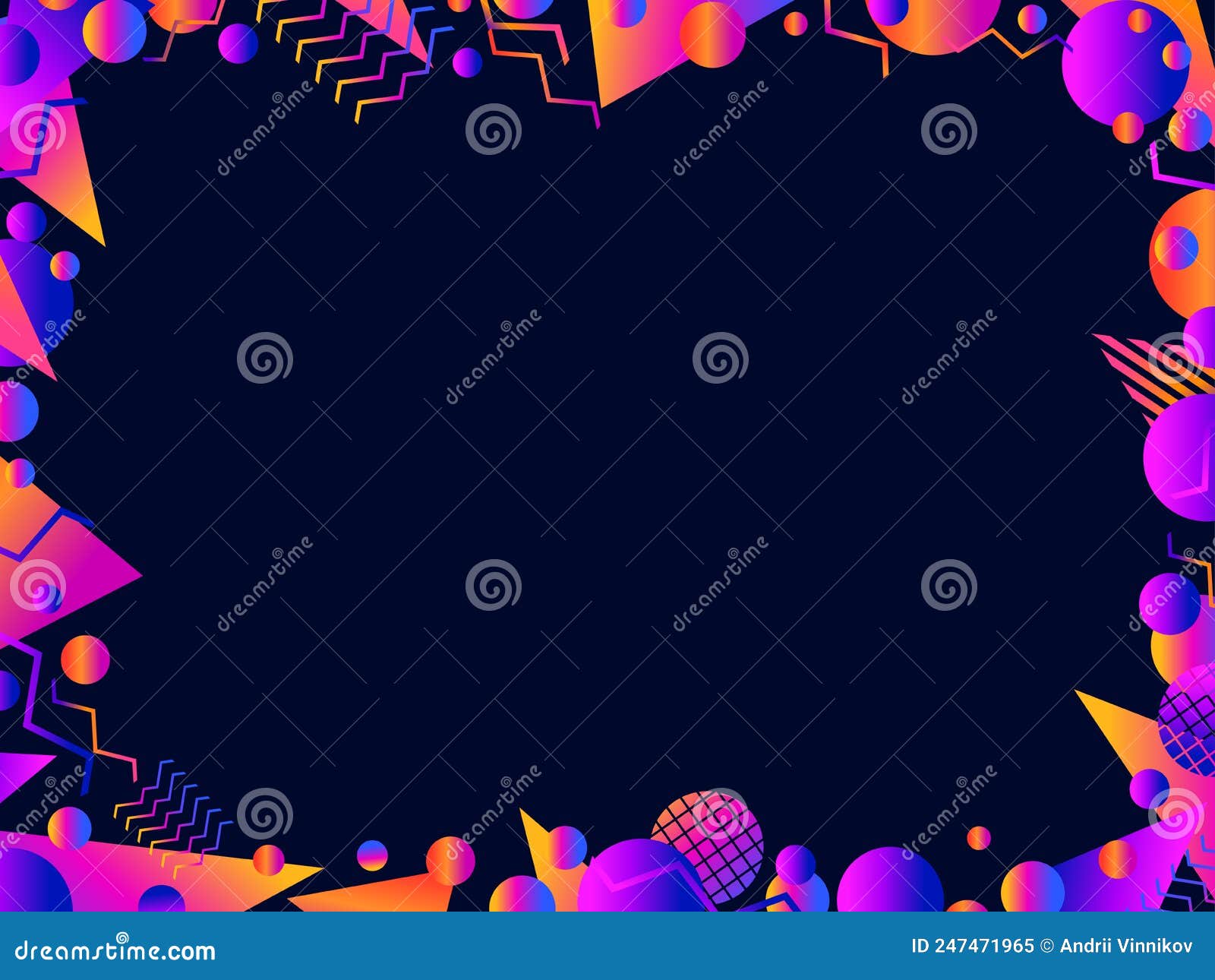 Memphis Geometric Frame. Border Design with Geometric Shapes in 80s ...