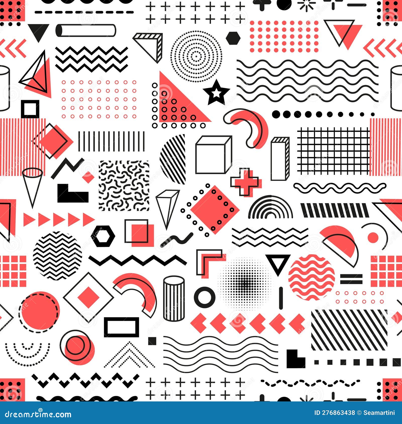 Memphis Geometric Seamless Pattern Abstract Shapes Stock Vector ...