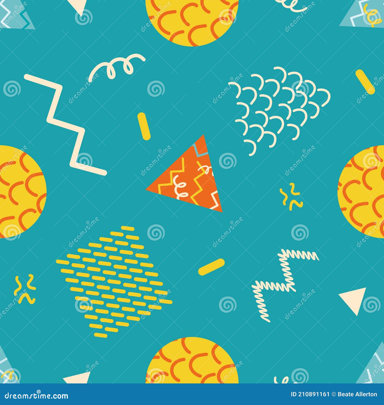 Memphis Geometric Shapes Vector Abstract Seamless Pattern Background ...