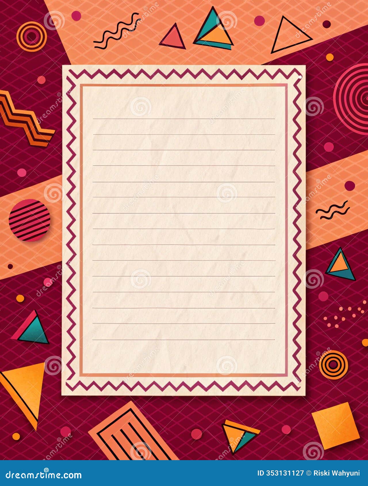 Memphis Pattern Border with Paper Texture and Crimson Sunset Palette ...