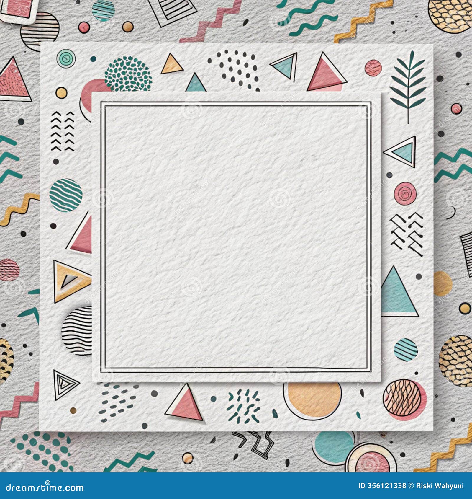 Memphis Pattern Border with Paper Texture and Monochrome Steel Palette ...