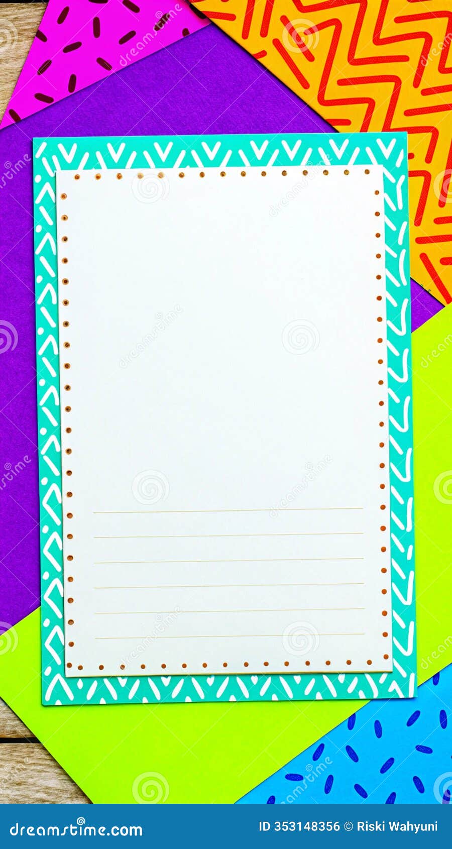 Memphis Pattern Border with Paper Texture and Neon Spectrum Palette ...