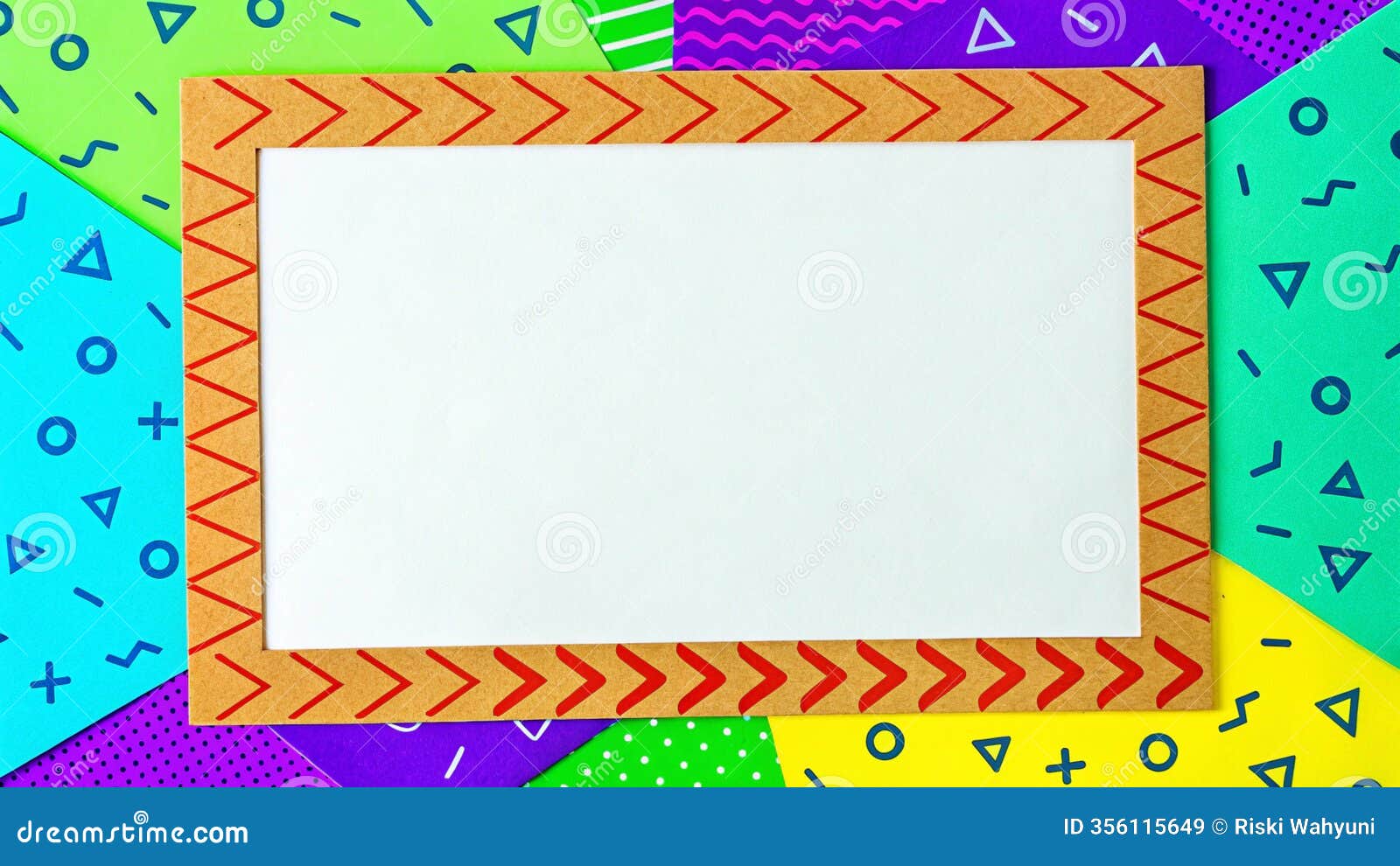 Memphis Pattern Border with Paper Texture and Neon Spectrum Palette ...