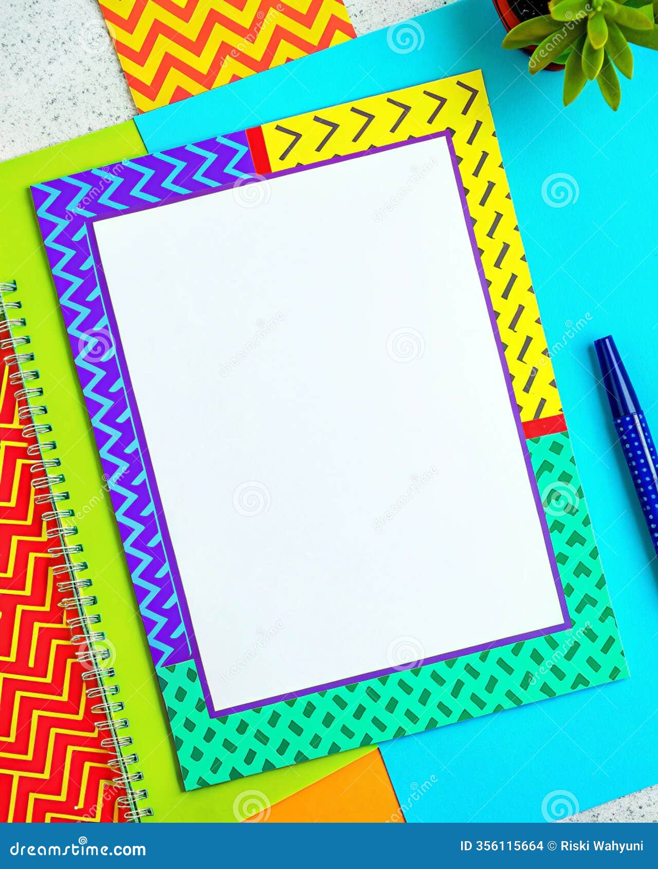 Memphis Pattern Border with Paper Texture and Neon Spectrum Palette ...