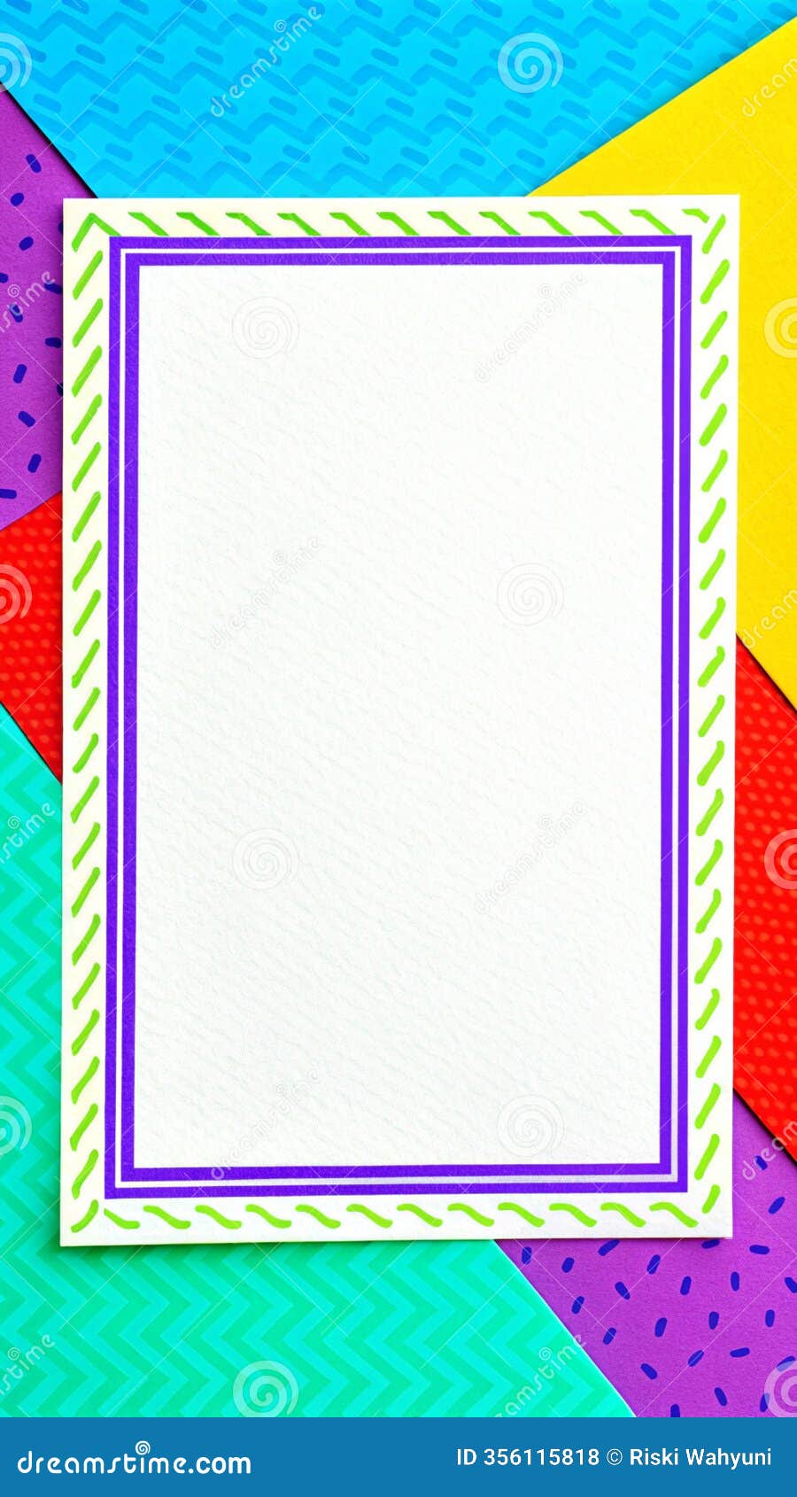 Memphis Pattern Border with Paper Texture and Neon Spectrum Palette ...